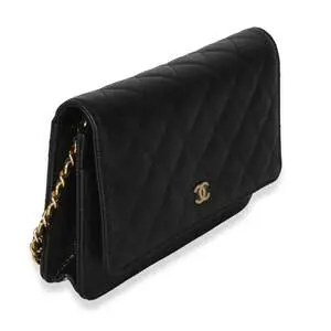 Chanel Quilted Caviar Classic Wallet On Chain - Black