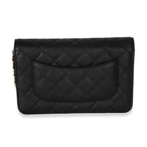 Chanel Quilted Caviar Classic Wallet On Chain - Black