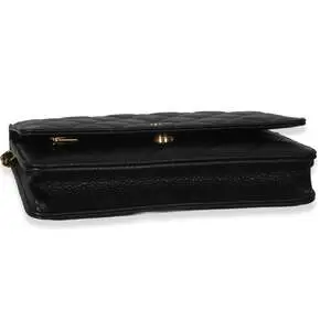 Chanel Quilted Caviar Classic Wallet On Chain - Black