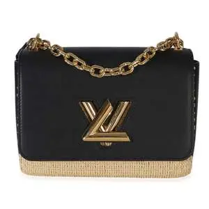 LOUIS VUITTON Calfskin Raffia Twist Shoulder Bag Mm - Black