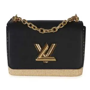 LOUIS VUITTON Calfskin Raffia Twist Shoulder Bag Mm - Black