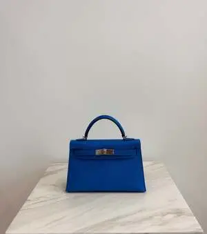 Hermès Mini Kelly Bleu Hydra Epsom Palladium Hardware - Blue