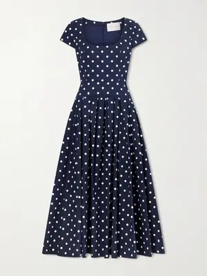 Carolina Herrera Polka-dot Cotton-blend Twill Midi Dress - Blue