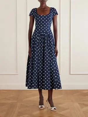 Carolina Herrera Polka Dot Cotton-blend Twill Midi Dress - Blue