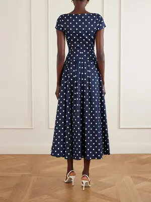 Carolina Herrera Polka Dot Cotton-blend Twill Midi Dress - Blue