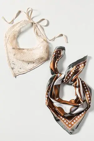 Anthropologie Set Of 2 Geometric Hair Scarves - Brown Pattern