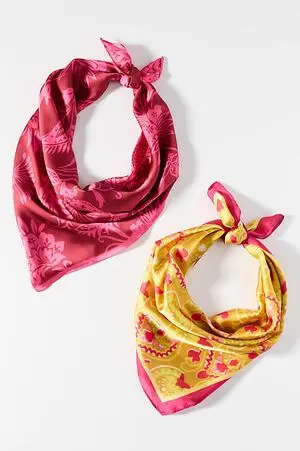 Anthropologie Set Of 2 Geometric Hair Scarves - Pink Pattern