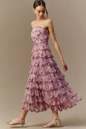 Mac Duggal Strapless Mesh Midi Dress