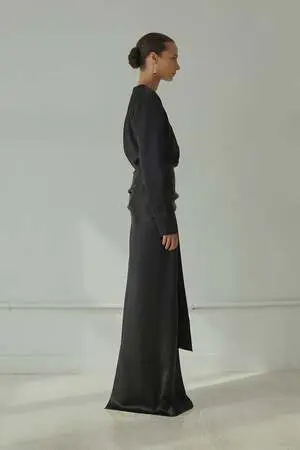 HEIRLOME Ruth Top Double Face Silk Satin Crew Neck Long Sleeve Top