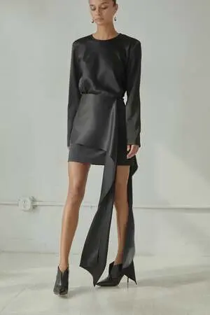 HEIRLOME Ruth Top Double Face Silk Satin Crew Neck Long Sleeve Top