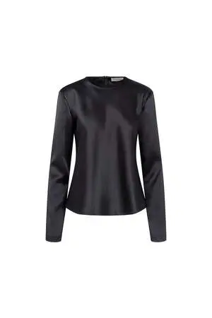 HEIRLOME Ruth Top Double Face Silk Satin Crew Neck Long Sleeve Top - Black