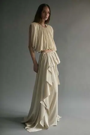HEIRLOME Maude Silk Satin A-line Skirt - Ecru