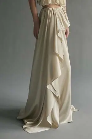 HEIRLOME Maude Silk Satin A-line Skirt - Ecru