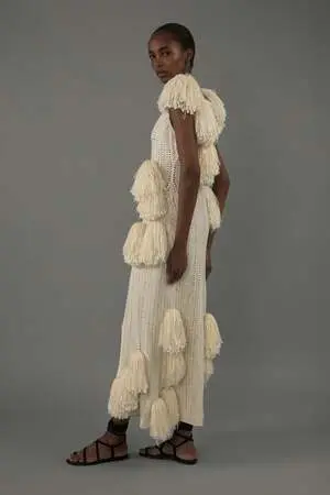 HEIRLOME Heirloom Handcrafted Pom-pom Knit Maxi Dress