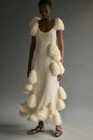 HEIRLOME Heirloom Handcrafted Pom-pom Knit Maxi Dress