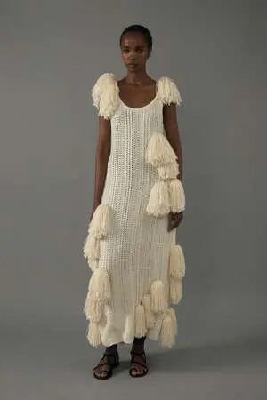 HEIRLOME Heirloom Handcrafted Pom-pom Knit Maxi Dress - Ivory