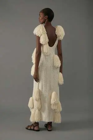 HEIRLOME Heirloom Handcrafted Pom-pom Knit Maxi Dress