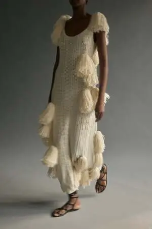 HEIRLOME Heirloom Handcrafted Pom-pom Knit Maxi Dress