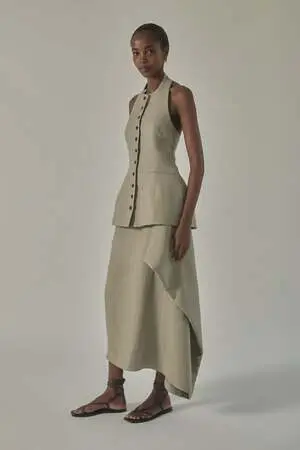 HEIRLOME Augusta Skirt In Linen - Sage