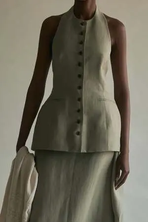 HEIRLOME Lupita Halter Top In Linen - Sage