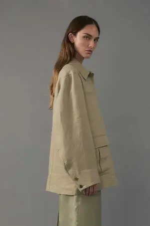HEIRLOME Barn Jacket In Italian Compact Linen - Sage