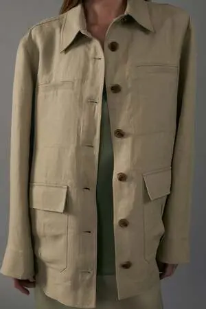 HEIRLOME Barn Jacket In Italian Compact Linen - Sage