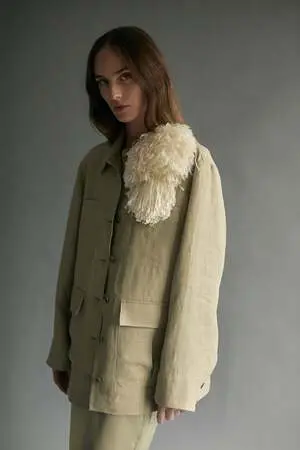 HEIRLOME Barn Jacket In Italian Compact Linen - Sage