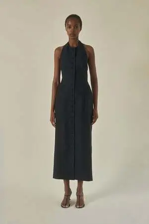 HEIRLOME Sarah Halterneck Midi Dress In Italian Silk And Wool Faille