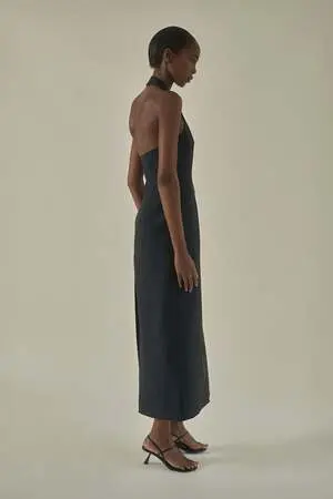 HEIRLOME Sarah Halterneck Midi Dress In Italian Silk And Wool Faille