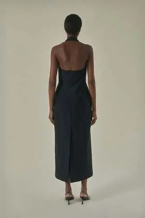 HEIRLOME Sarah Halterneck Midi Dress In Italian Silk And Wool Faille
