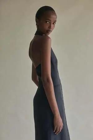 HEIRLOME Sarah Halterneck Midi Dress In Italian Silk And Wool Faille