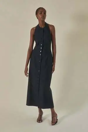 HEIRLOME Sarah Halterneck Midi Dress In Italian Silk And Wool Faille