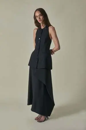 HEIRLOME Augusta Asymmetrical Draped Skirt In Silk Wool - Black