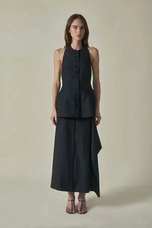 HEIRLOME Augusta Asymmetrical Draped Skirt In Silk Wool - Black