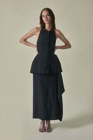 HEIRLOME Augusta Asymmetrical Draped Skirt In Silk Wool - Black