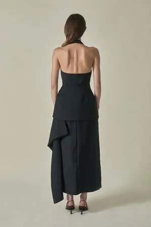 HEIRLOME Augusta Asymmetrical Draped Skirt In Silk Wool - Black