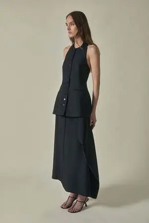 HEIRLOME Augusta Asymmetrical Draped Skirt In Silk Wool - Black