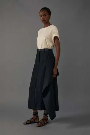 HEIRLOME Augusta Asymmetrical Draped Skirt In Silk Wool - Black