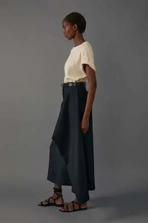 HEIRLOME Augusta Asymmetrical Draped Skirt In Silk Wool - Black