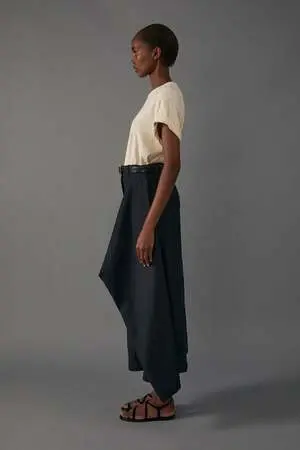 HEIRLOME Augusta Asymmetrical Draped Skirt In Silk Wool - Black