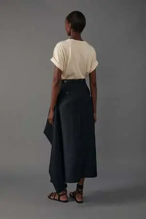 HEIRLOME Augusta Asymmetrical Draped Skirt In Silk Wool - Black