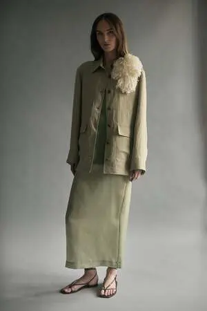 HEIRLOME Irene Midi Skirt In Satin-faced Silk Organza - Moss