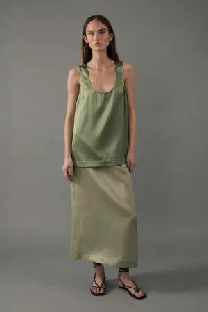 HEIRLOME Irene Midi Skirt In Satin-faced Silk Organza - Moss