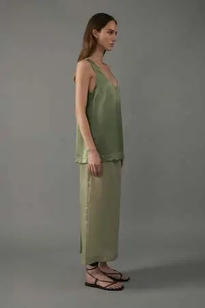 HEIRLOME Irene Midi Skirt In Satin-faced Silk Organza - Moss