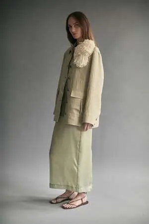HEIRLOME Irene Midi Skirt In Satin-faced Silk Organza - Moss