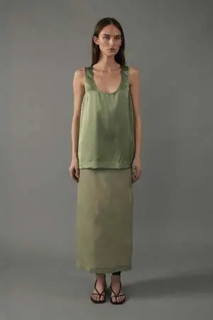 HEIRLOME Elaine Top In Double-faced Silk Satin - Moss