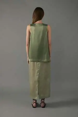 HEIRLOME Elaine Top In Double-faced Silk Satin - Moss