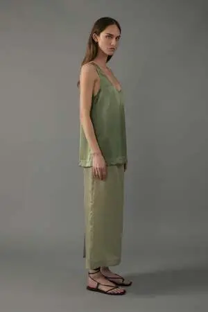 HEIRLOME Elaine Top In Double-faced Silk Satin - Moss