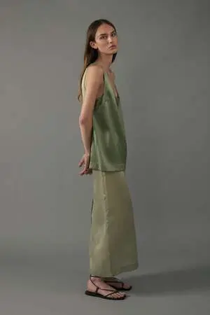 HEIRLOME Elaine Top In Double-faced Silk Satin - Moss