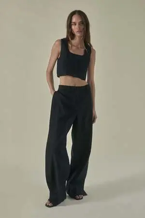 HEIRLOME Pamela Cropped Silk Wool Faille Top - Black